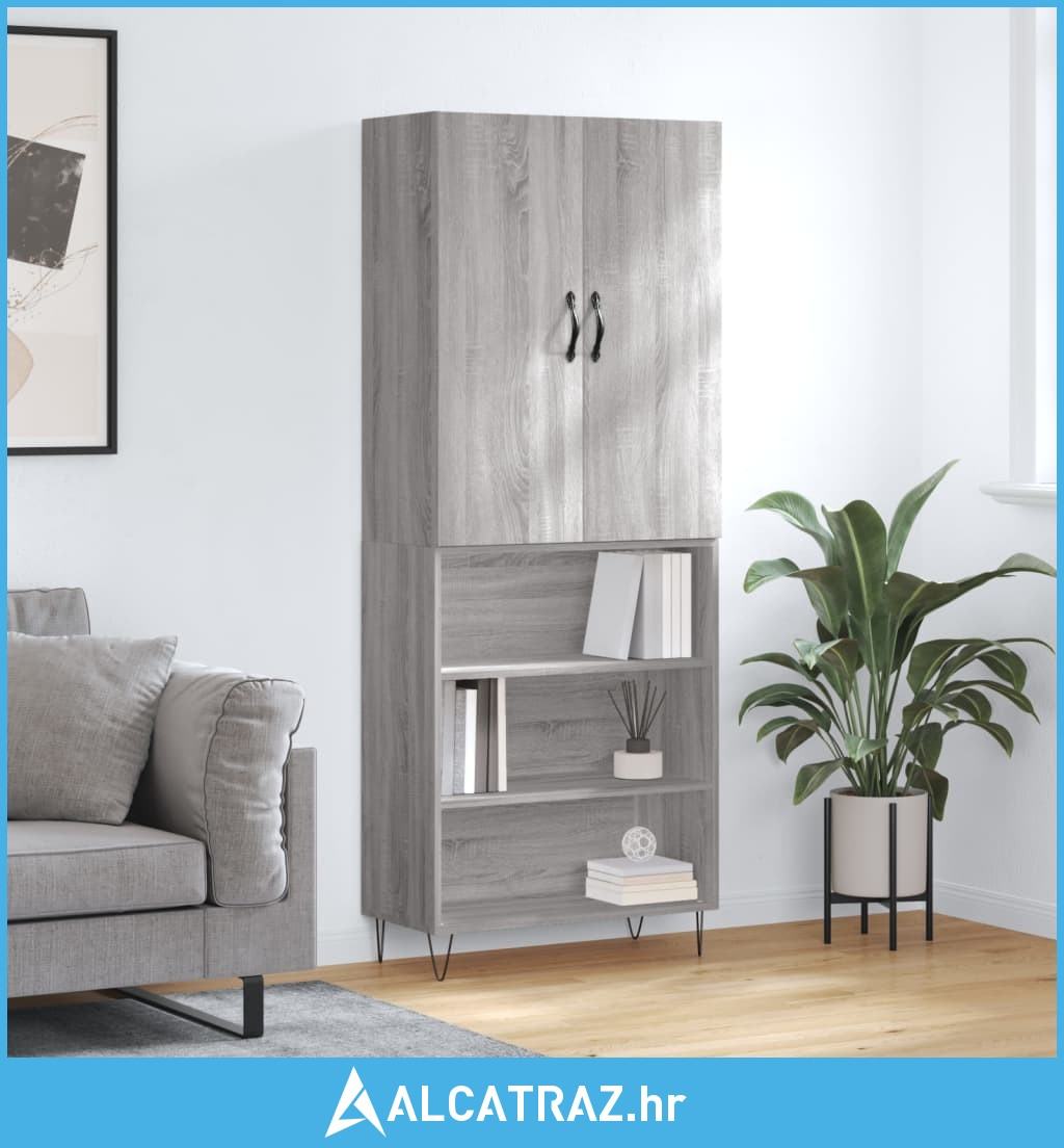 Visoka komoda siva sonome 69,5x34x180 cm od konstruiranog drva - NOVO