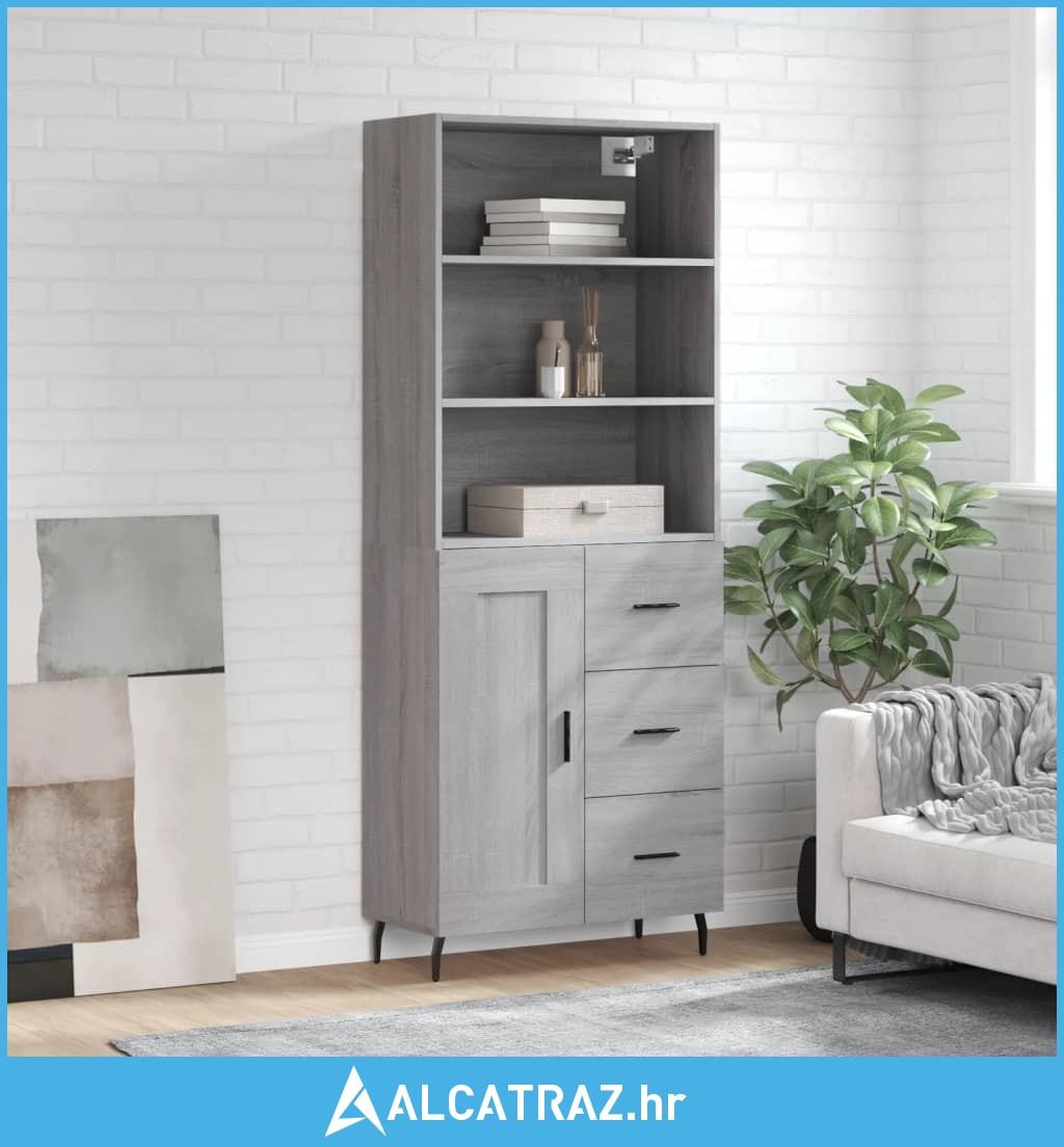 Visoka komoda siva sonome 69,5x34x180 cm od konstruiranog drva - NOVO