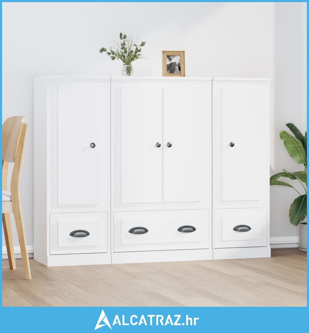 Visoke komode 3 kom bijele od konstruiranog drva - NOVO