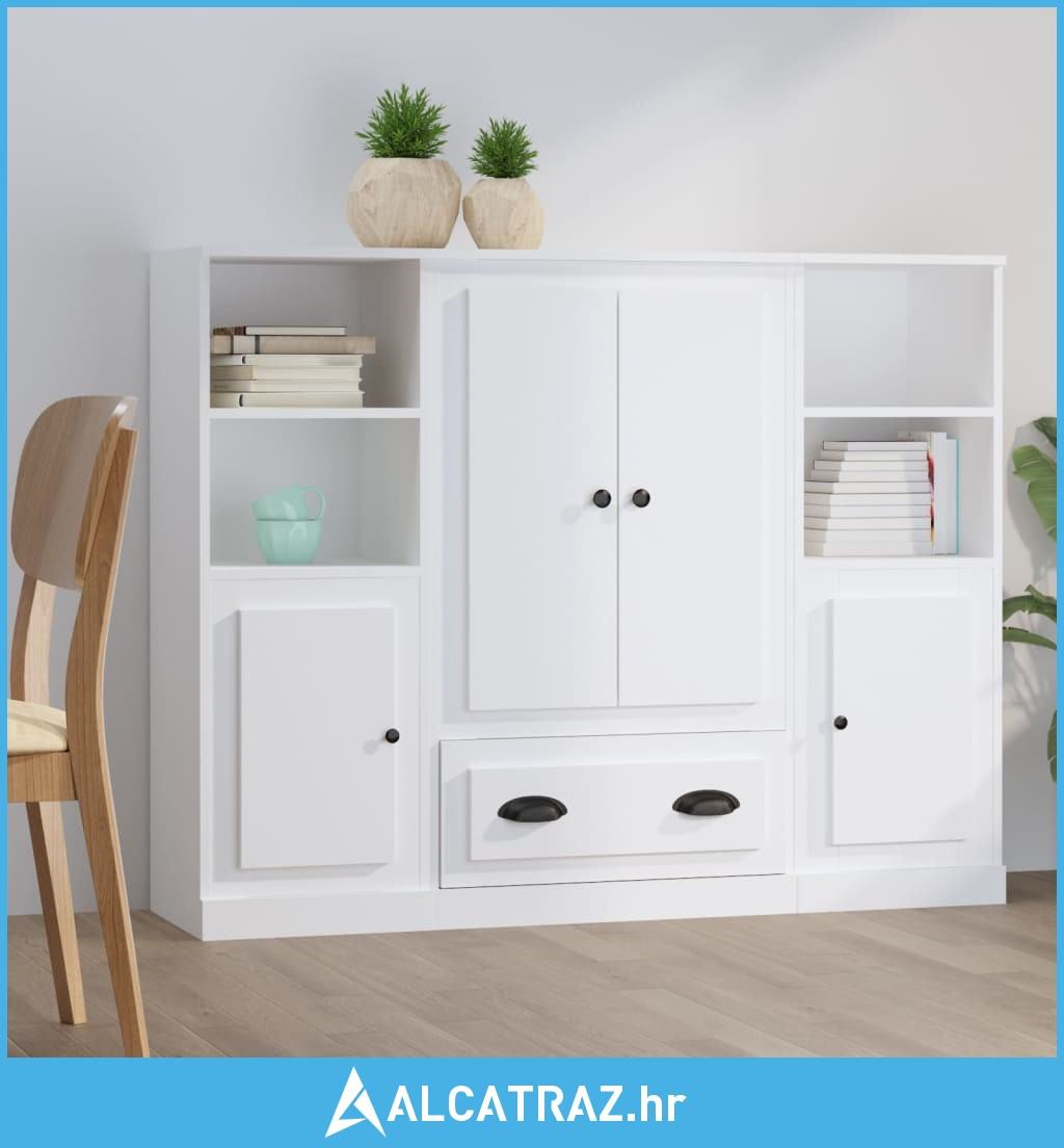 Visoke komode 3 kom bijele od konstruiranog drva - NOVO