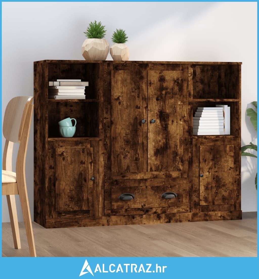 Visoke komode 3 kom boja dimljenog hrasta od konstruiranog drva - NOVO