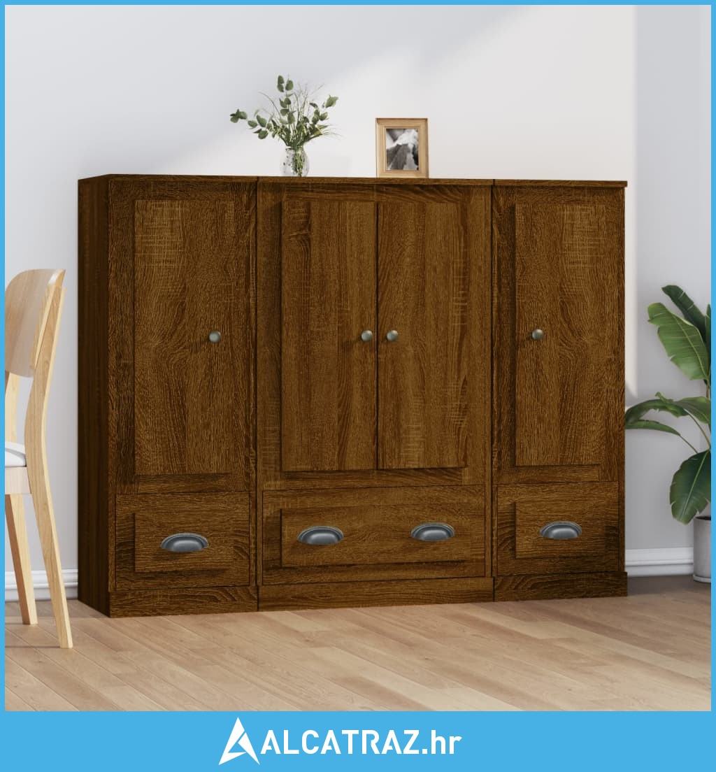 Visoke komode 3 kom boja smeđeg hrasta od konstruiranog drva - NOVO