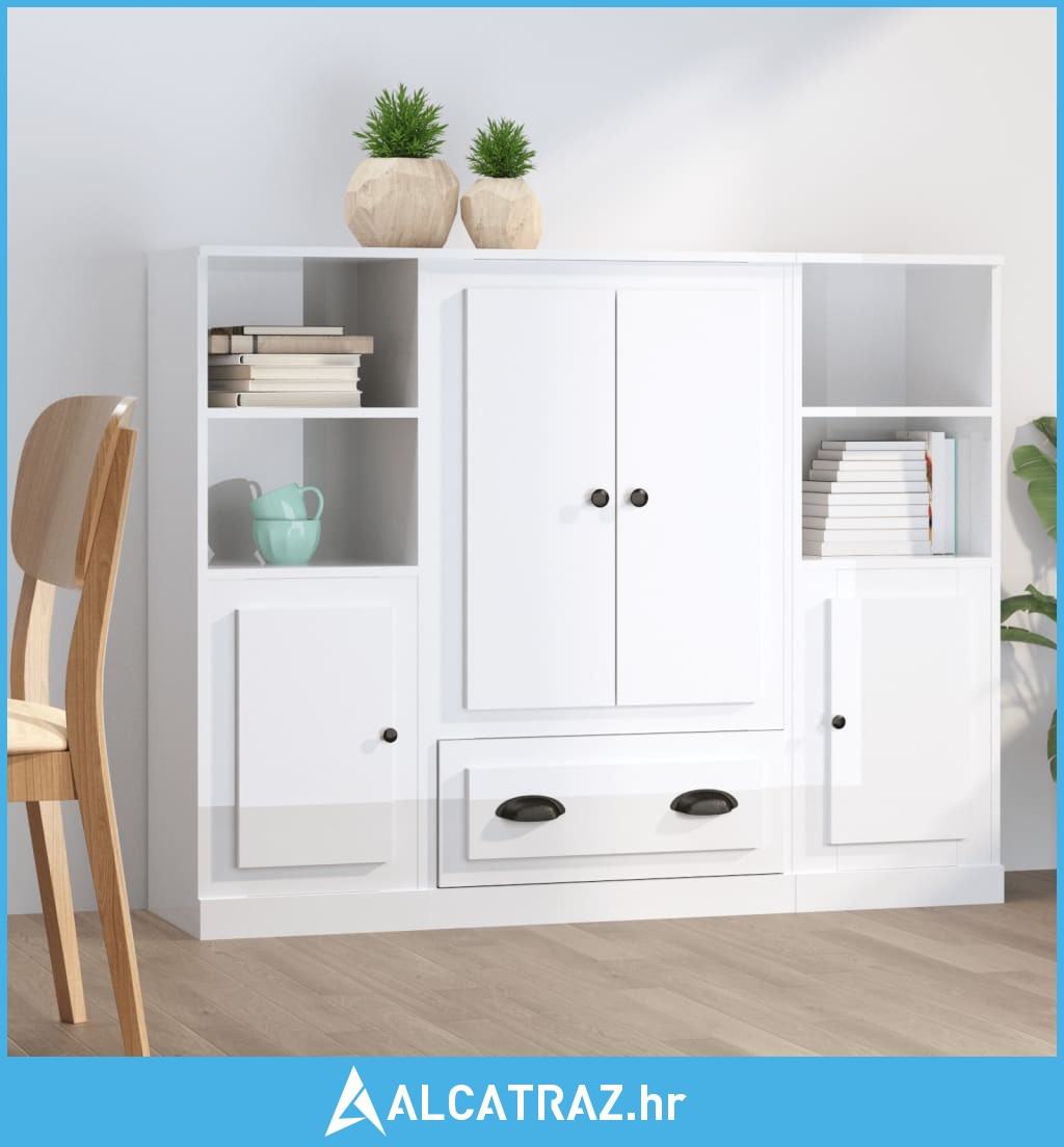 Visoke komode 3 kom sjajni bijeli od konstruiranog drva - NOVO