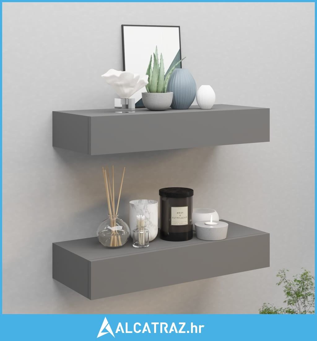 Zidne police s ladicama 2 kom sive 60 x 23,5 x 10 cm MDF - NOVO