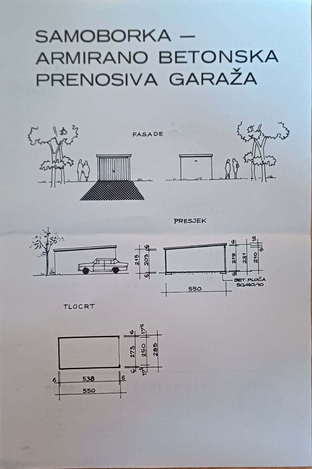 Deplijan za armiranobetonsku garažu Samoborka