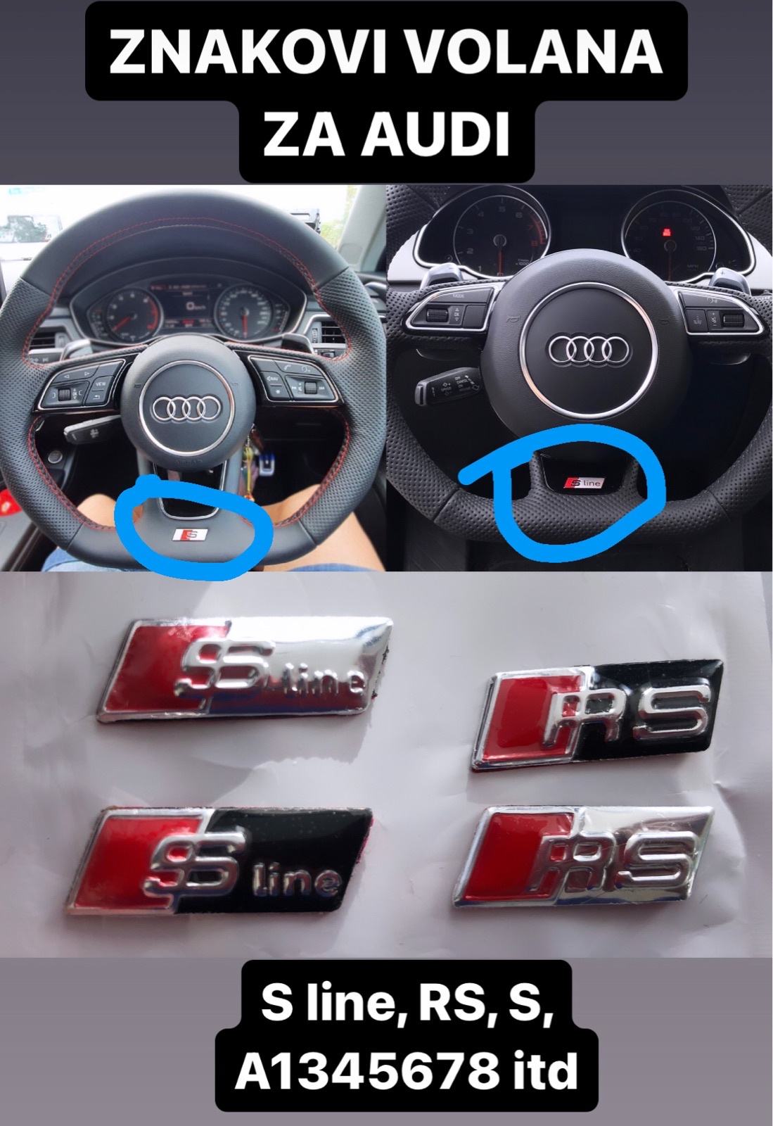 S LINE + RS AUDI ZNAKOVI ZA VOLAN EMBLEMI VOLANA LOGO NALJEPNICA RS S