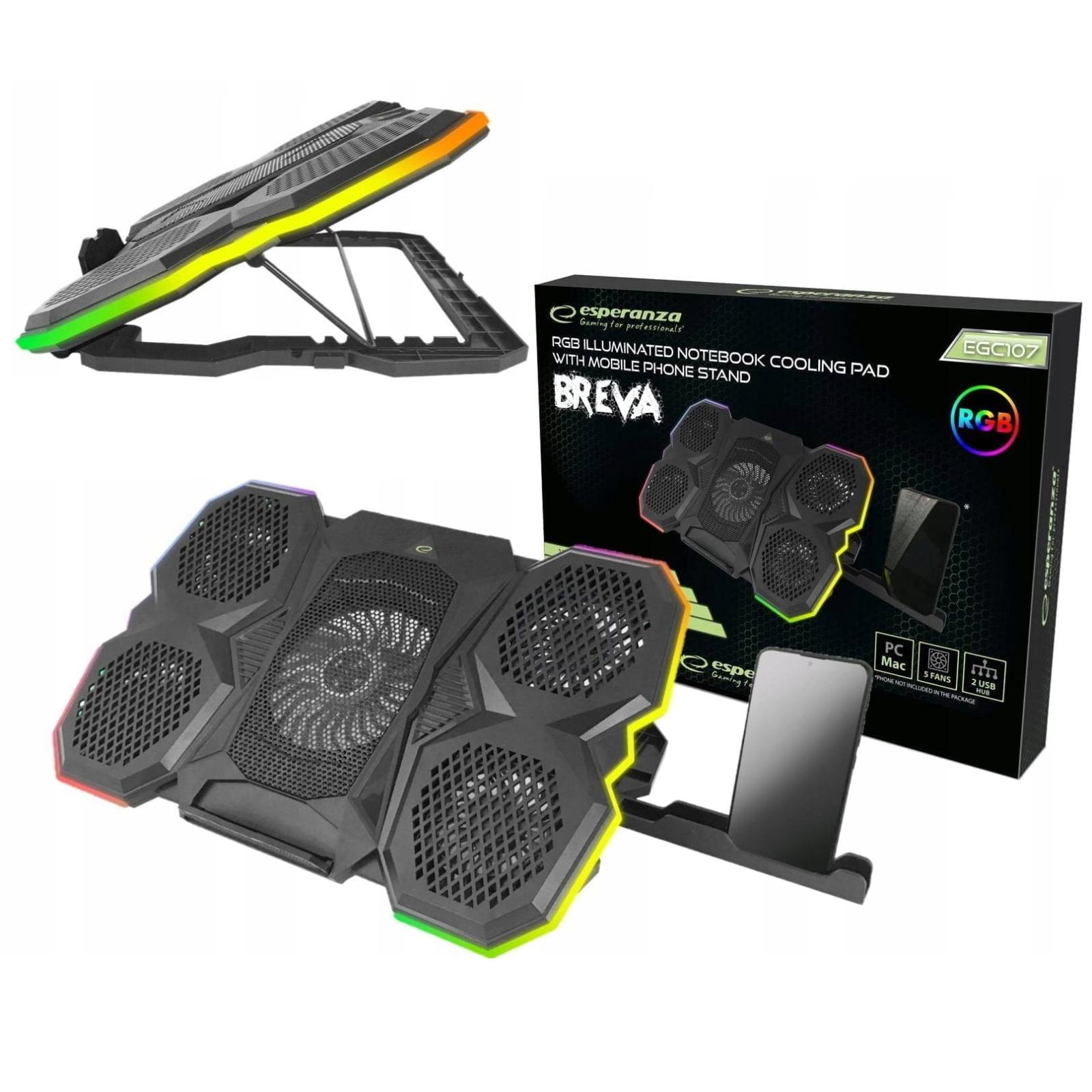 LED RGB gaming LCD rashladna podloga za laptop 5x ventilator 2x USB BR