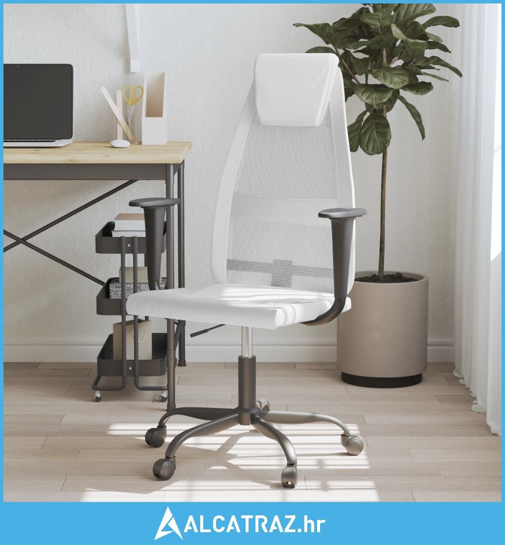 Uredska stolica bijela od mrežaste tkanine i umjetne kože - NOVO