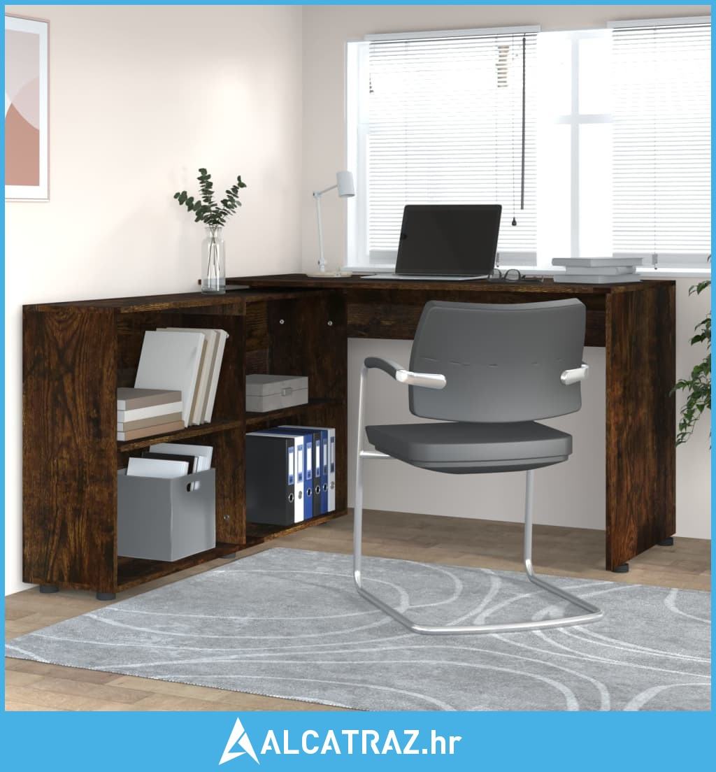 Kutni radni stol dimljeni hrast konstruirano drvo - NOVO