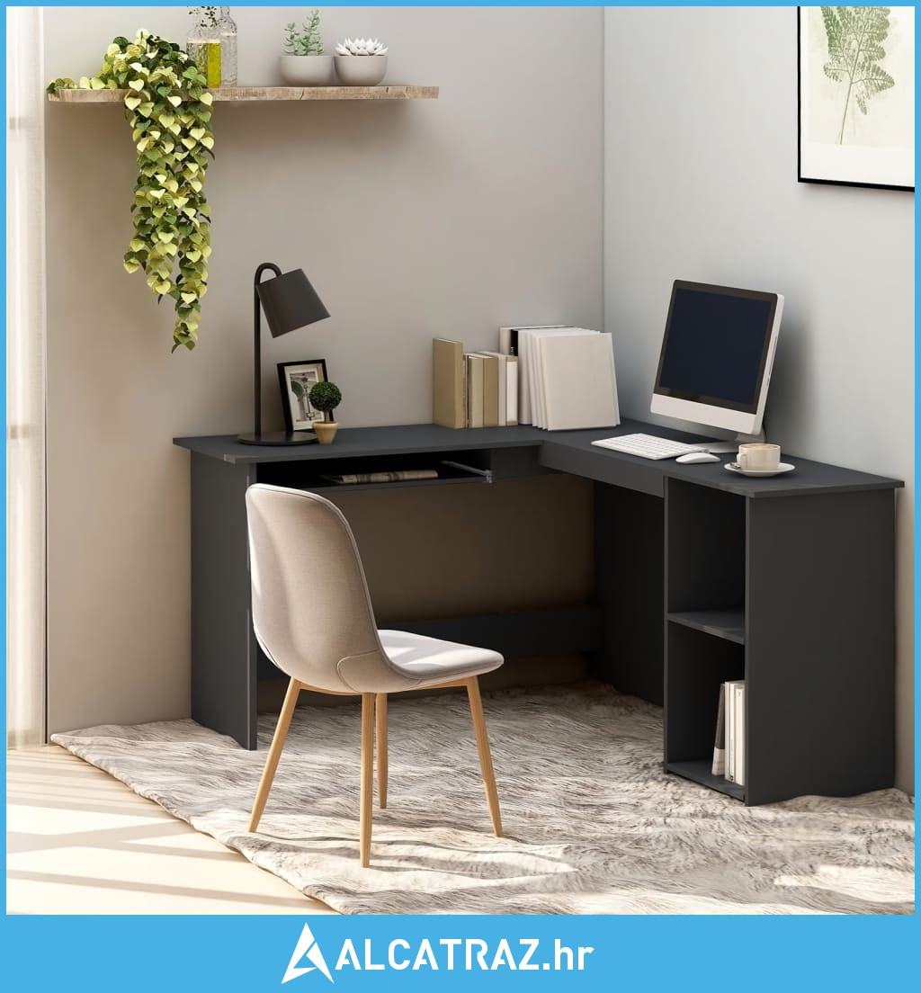 Kutni radni stol sivi 120 x 140 x 75 cm od iverice - NOVO