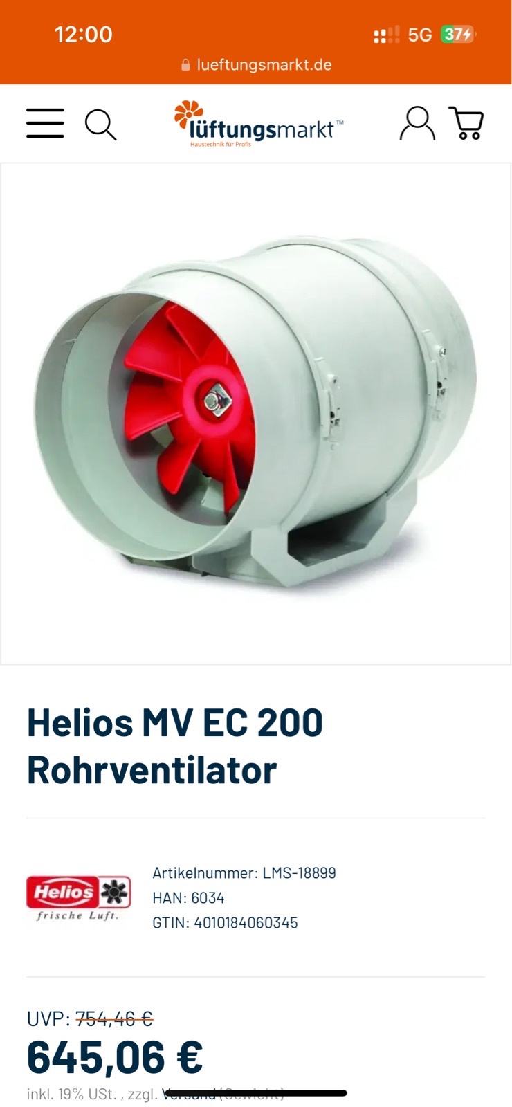 Veltilator Helios mv ec 200