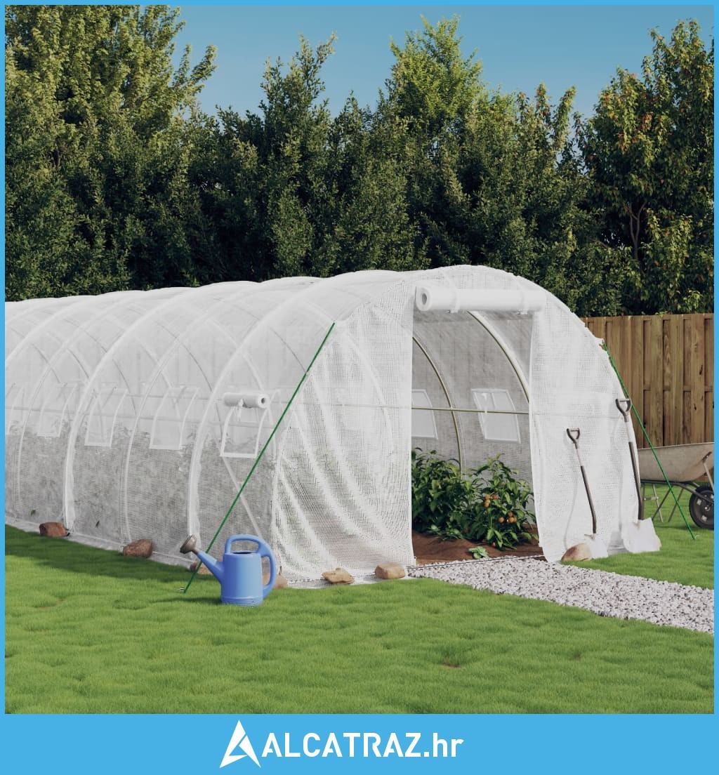 Staklenik s čeličnim okvirom bijeli 18 m² 6 x 3 x 2 m - NOVO