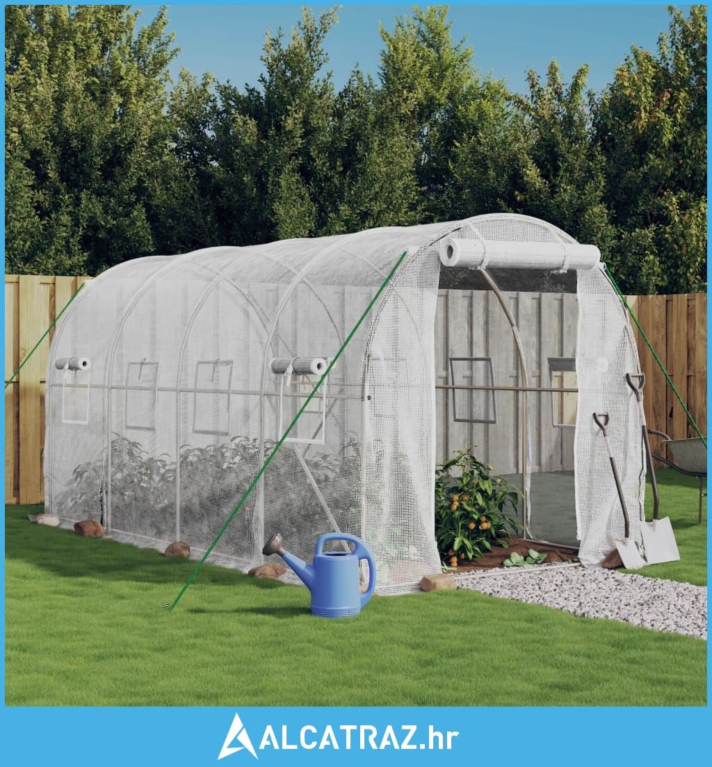 Staklenik s čeličnim okvirom bijeli 8 m² 4 x 2 x 2 m - NOVO