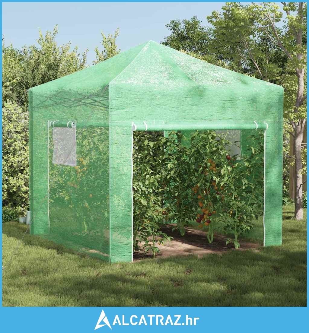 Staklenik s krovom Zelena 290 x 290 x 315 cm Čelik - NOVO