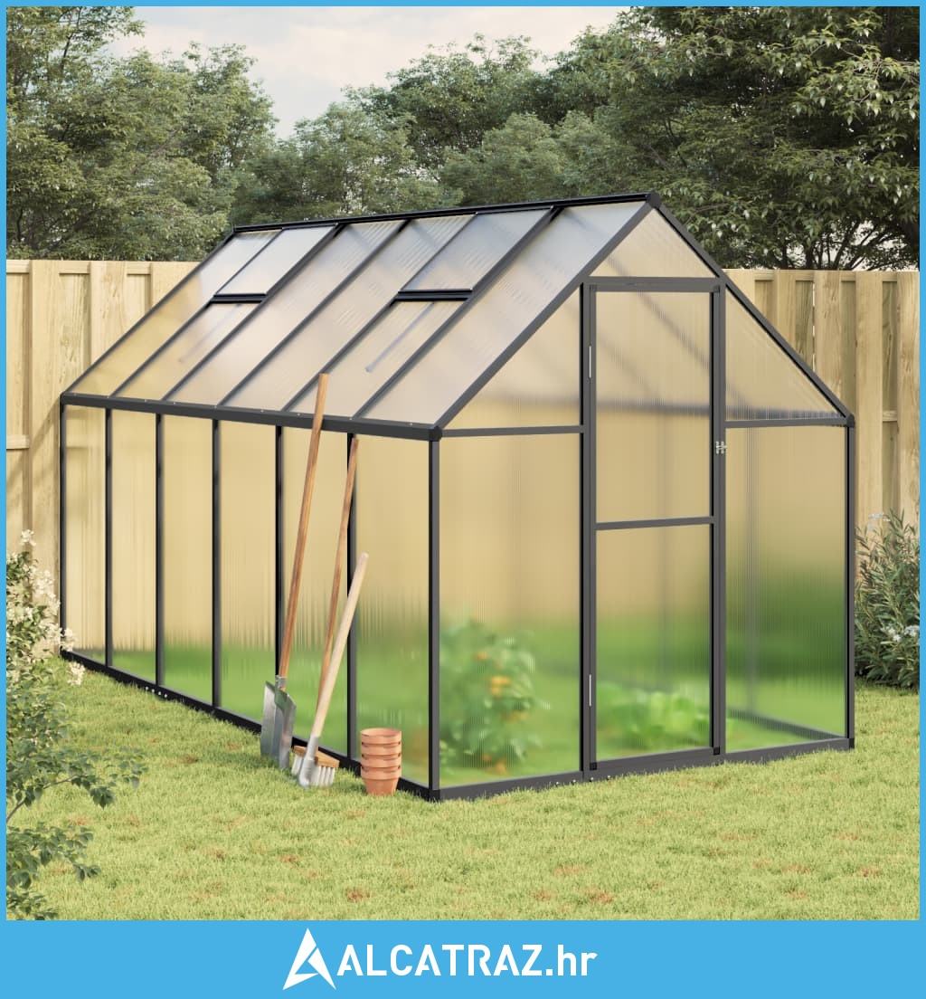 Staklenik s okvirom antracit 334 x 169 x 195 cm aluminijski - NOVO