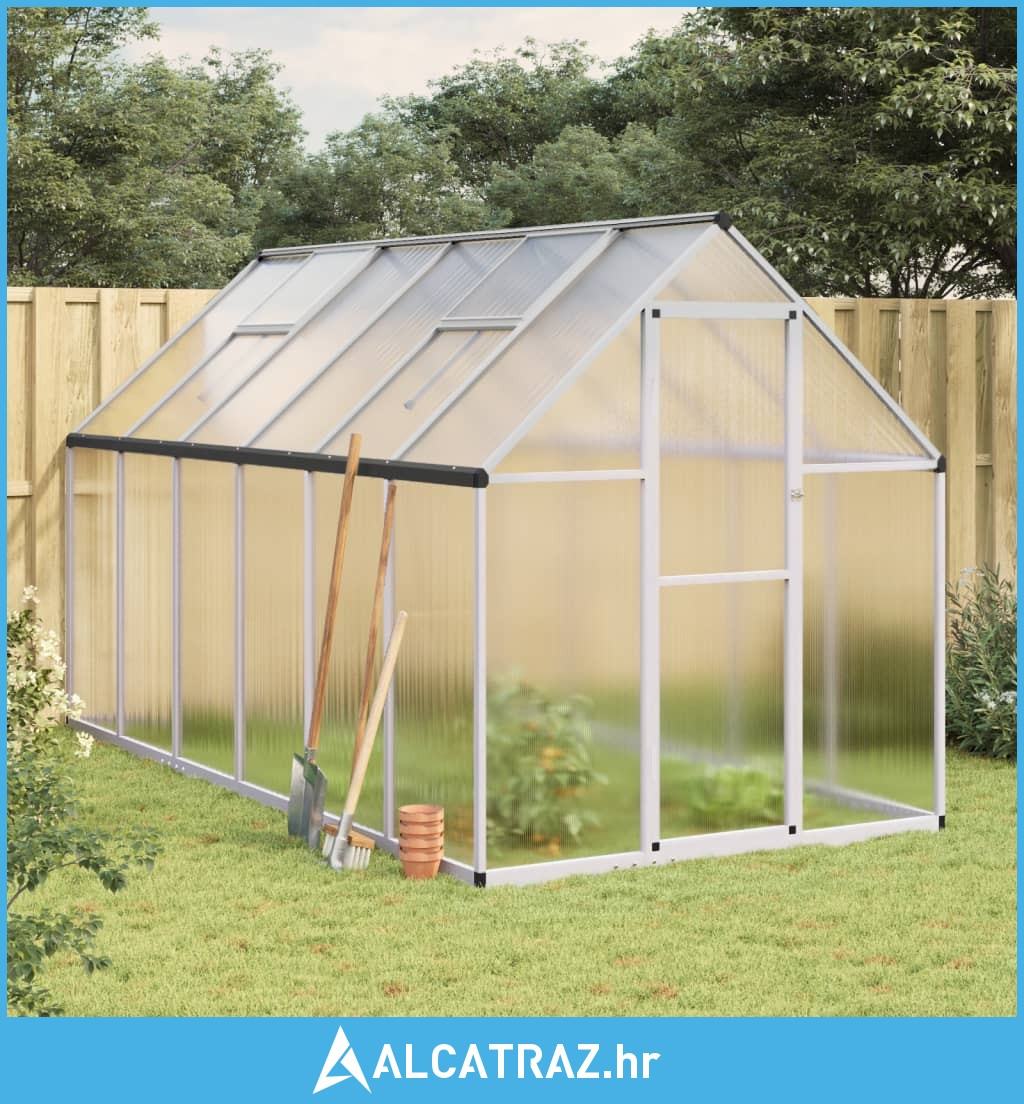 Staklenik s okvirom srebrni 334 x 169 x 195 cm aluminijski - NOVO