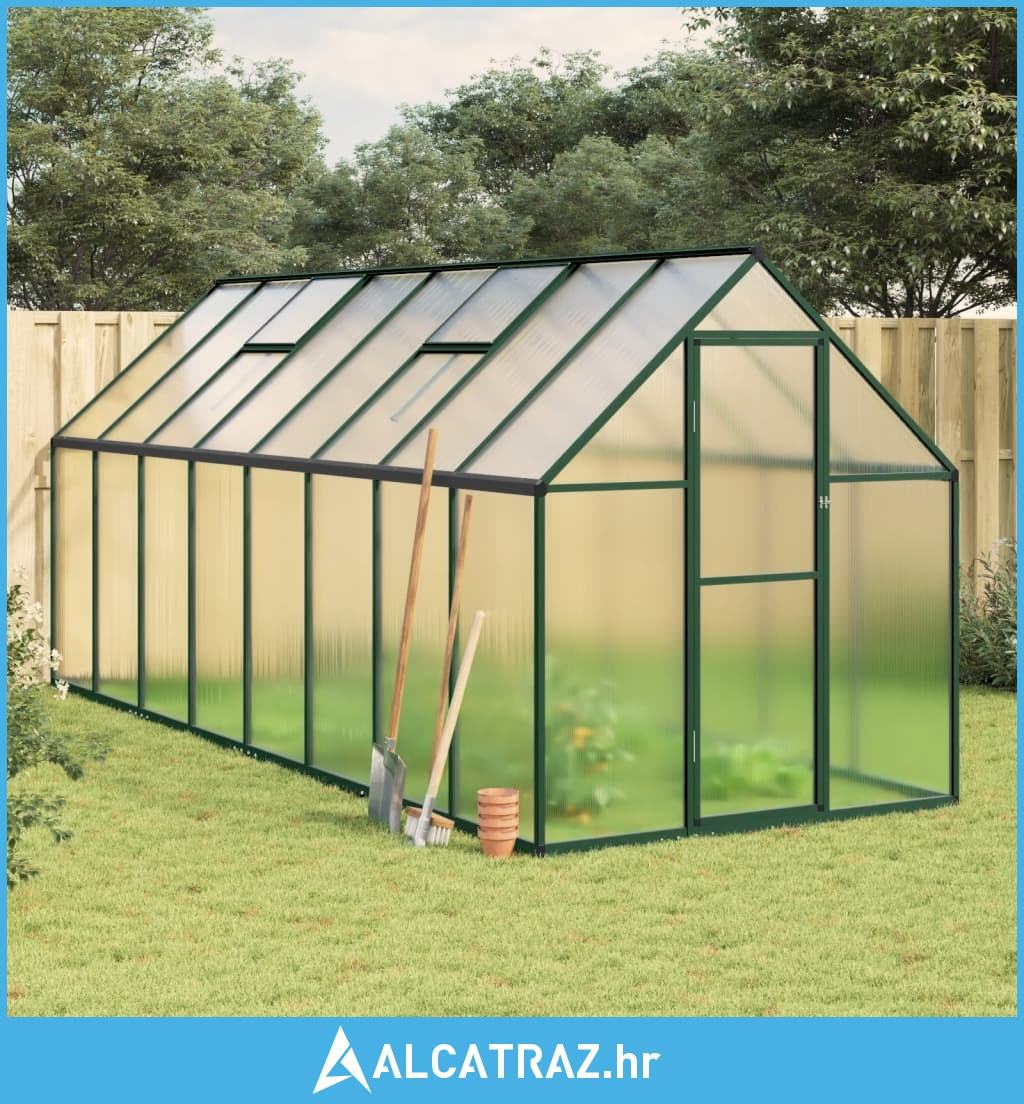 Staklenik s okvirom zeleni 445 x 169 x 195 cm aluminijski - NOVO