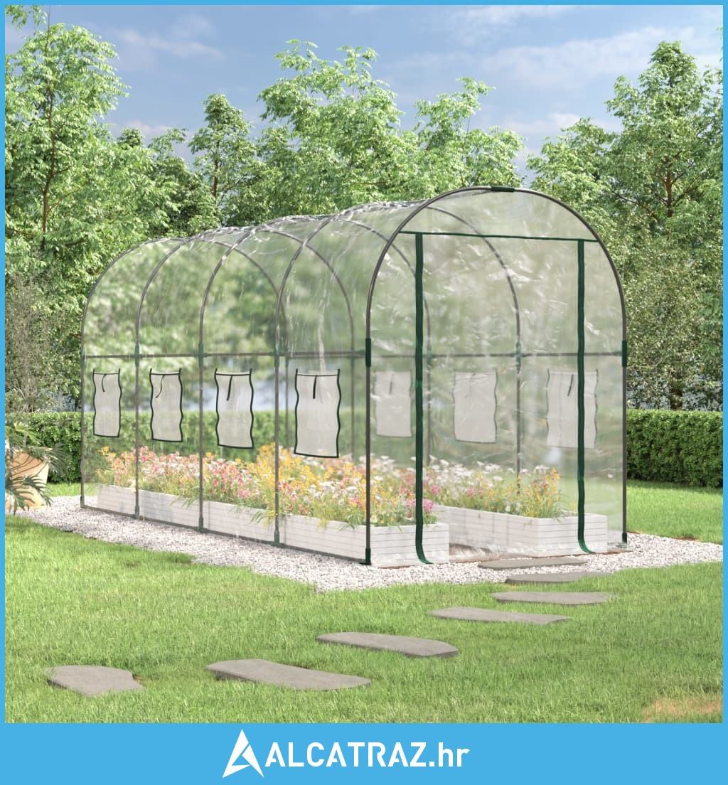 Staklenik prozirni 160x400x190 cm PVC i čelik obložen prahom - NOVO