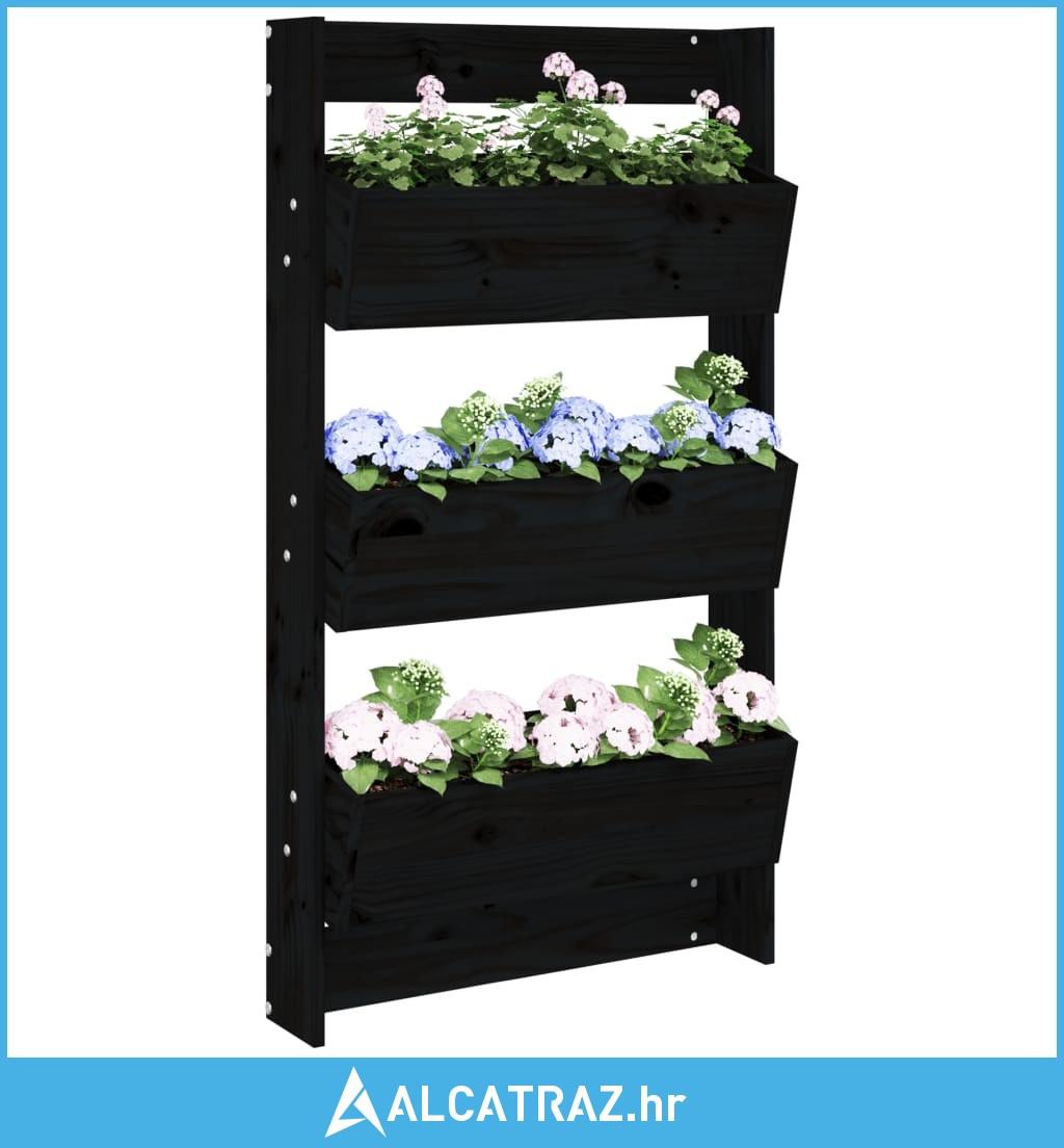 Zidna sadilica s 3 razine 60 x 18,5 x 110 cm crna od borovine - NOVO
