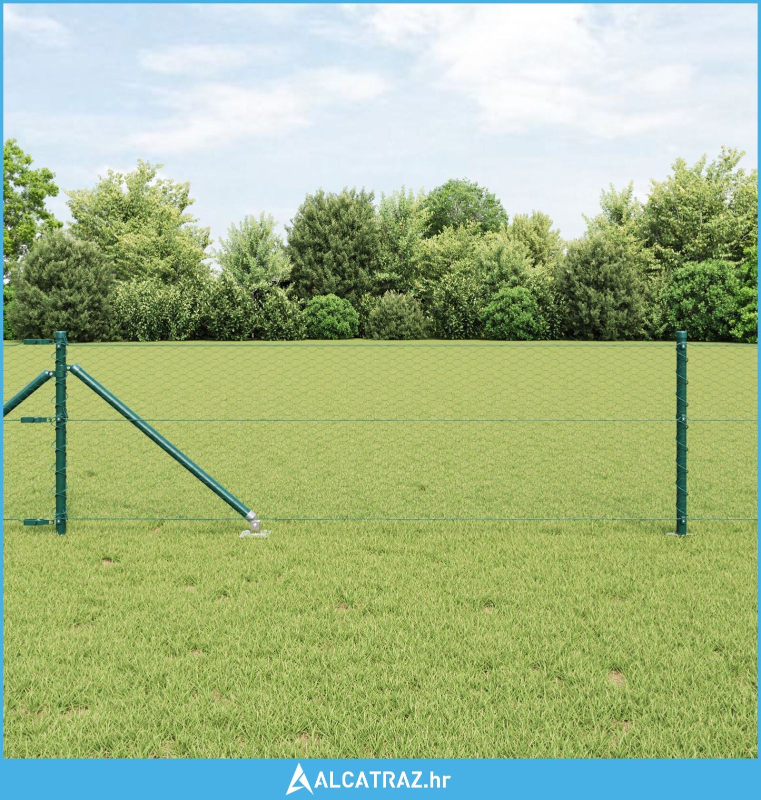 Heksoidna Ograda Zelena 0.8x25 m Čelik, Ogradni Stupovi s Spikeom 13 k