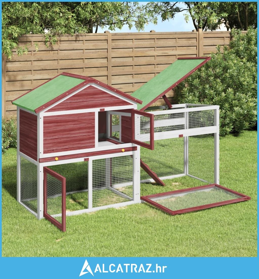 Kavez za zečeve boja kave 185,5x60,5x109,5 cm masivna borovina - NOVO