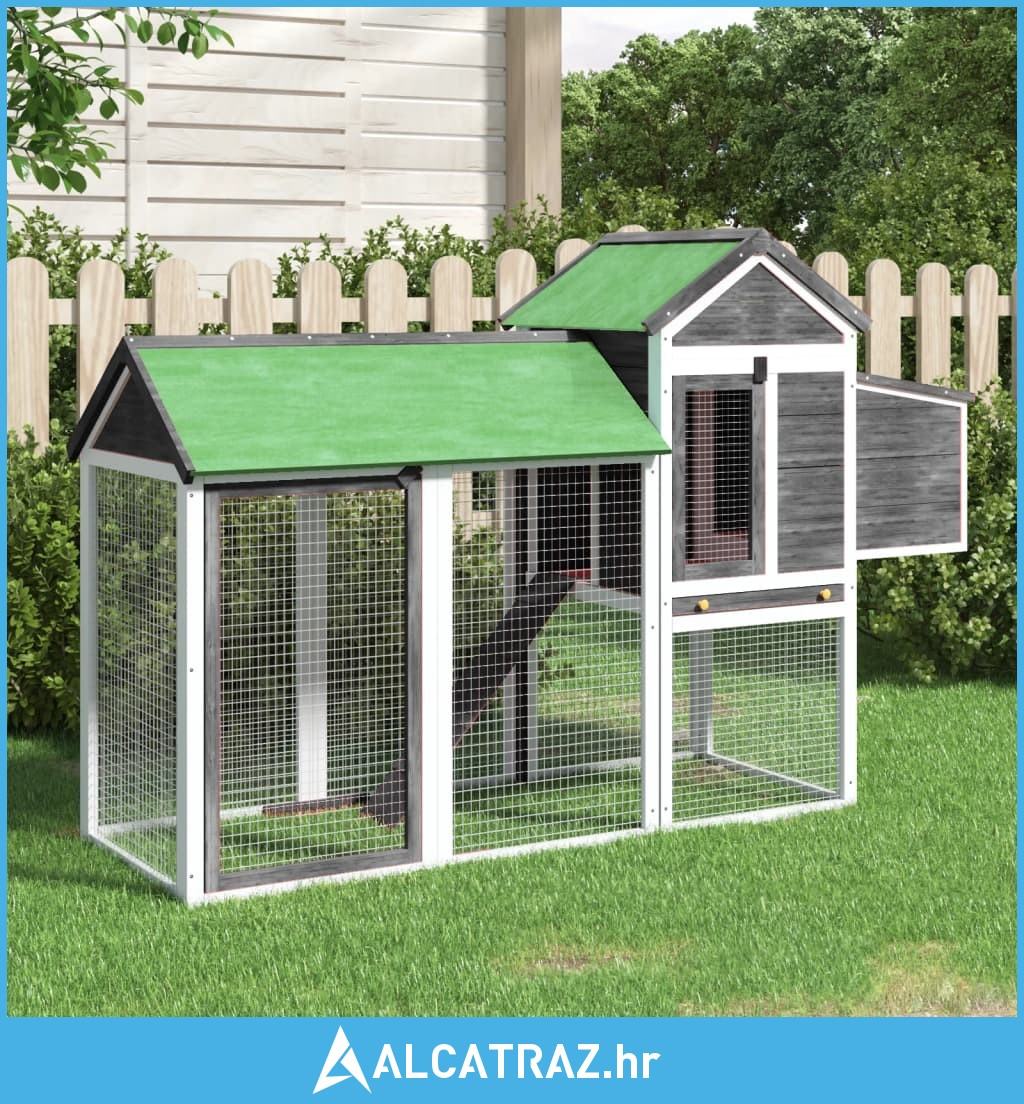 Kokošinjac sivi 193 x 65 x 117 cm od masivne borovine - NOVO