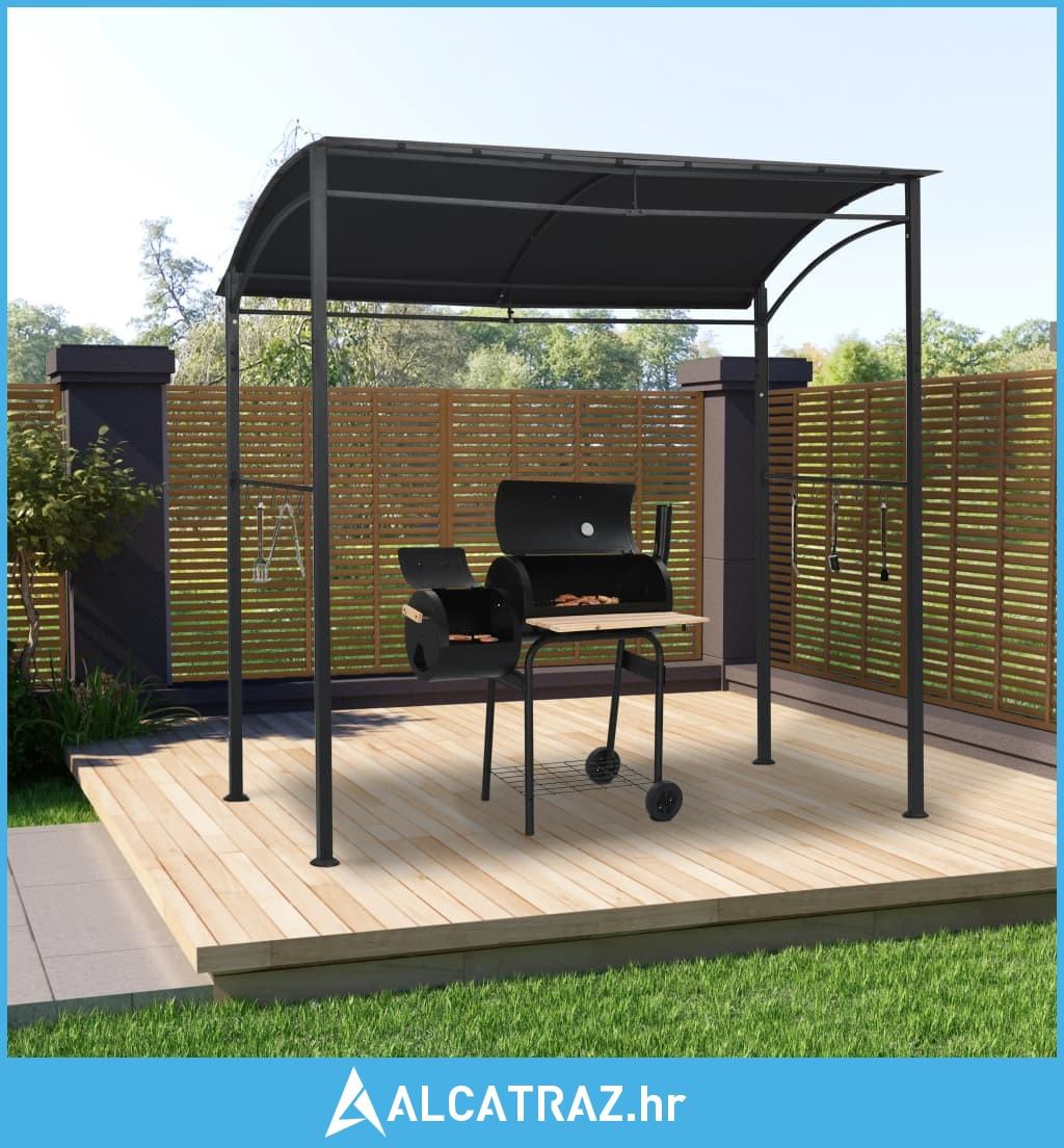Nadstrešnica za roštilj 215 x 150 x 220 cm antracit čelična - NOVO