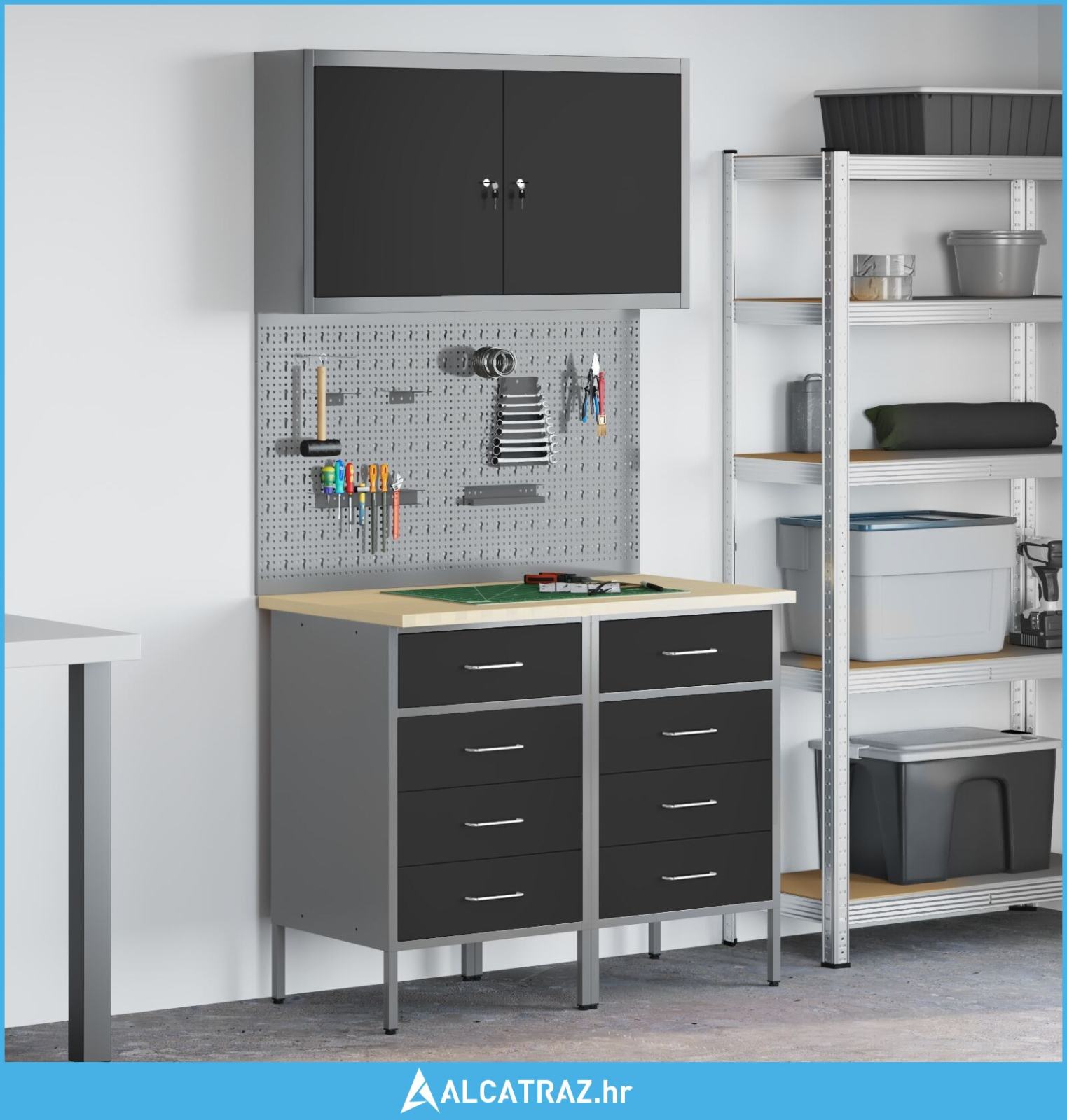 Set Radnog Ormara Set od 4 Crna Čelik Veliki Podesive Noge - NOVO