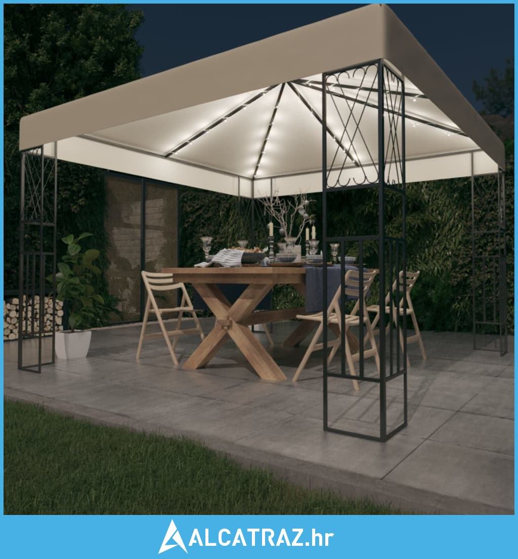 Sjenica s LED svjetlosnim trakama 3 x 3 m krem od tkanine - NOVO