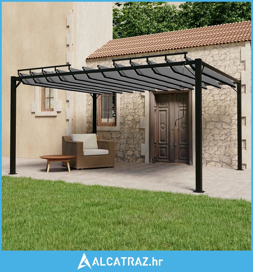 Sjenica s rešetkastim krovom 3x4 m antracit tkanina i aluminij - NOVO