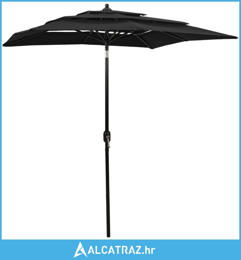 Suncobran s 3 razine i aluminijskom šipkom crni 2 x 2 m - NOVO