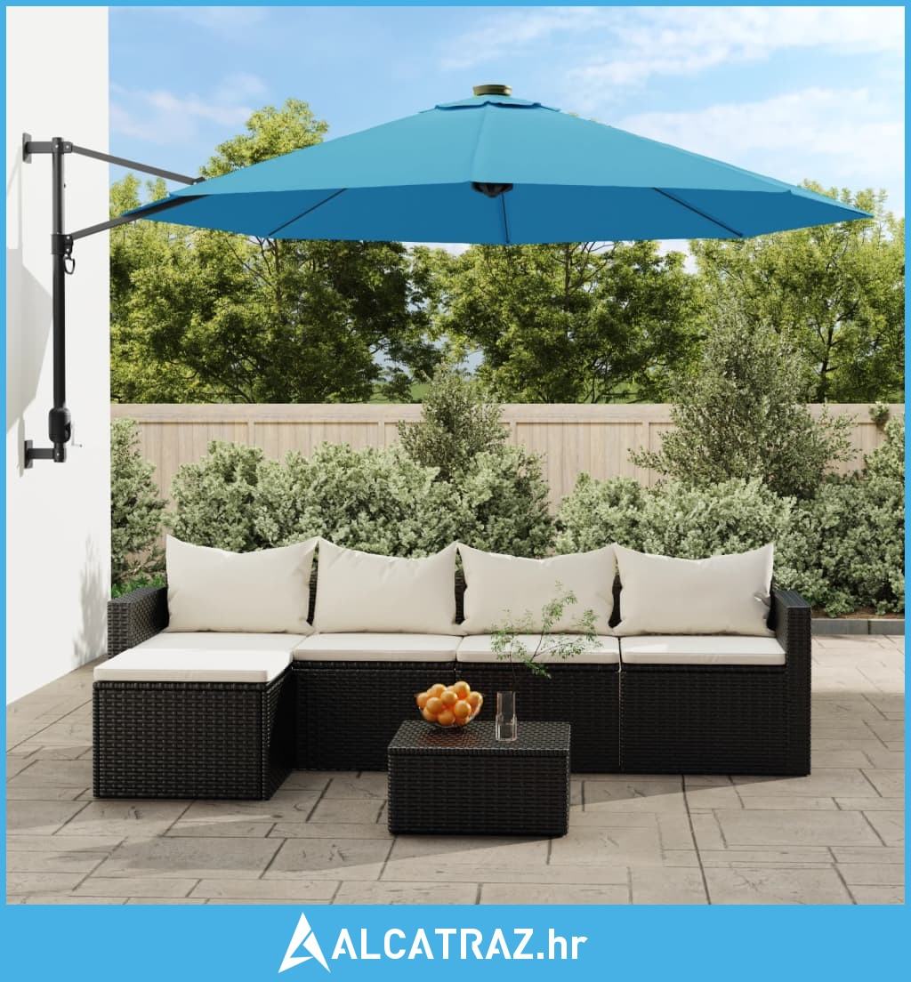 Zidni suncobran s LED svjetlima plava boja mora 290 cm - NOVO