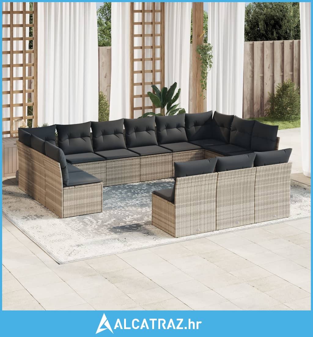 13-dijelni set vrtnih sofa poliratan s jastucima svijetlosivi - NOVO
