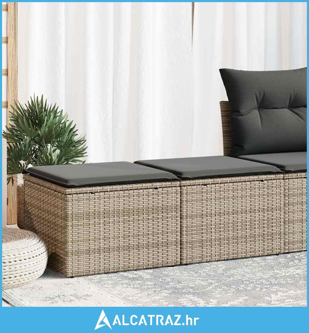 2-dijelni set vrtnih sofa poliratan i bagrem s jastucima sivi - NOVO