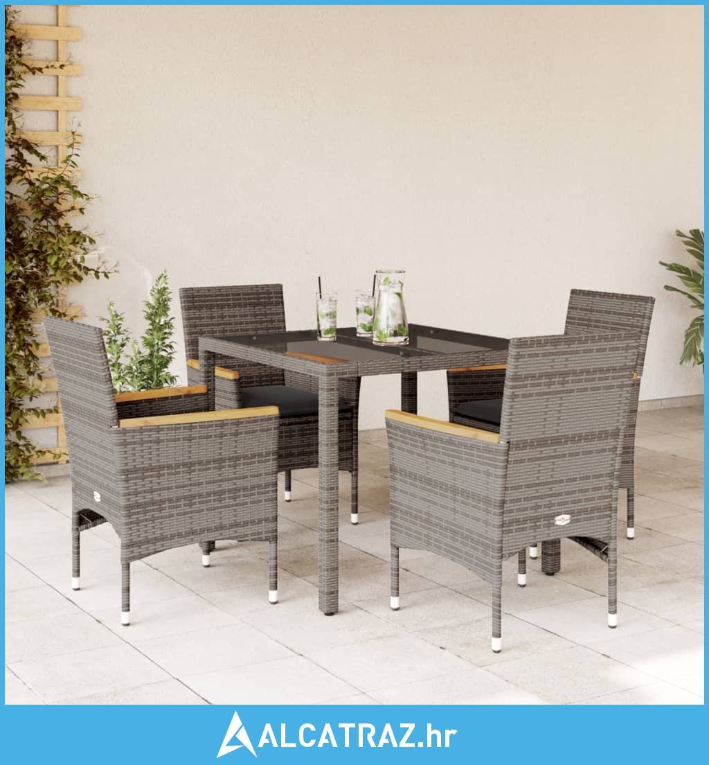 5-dijelni vrtni blagovaonski set s jastucima poliratan i staklo - NOVO