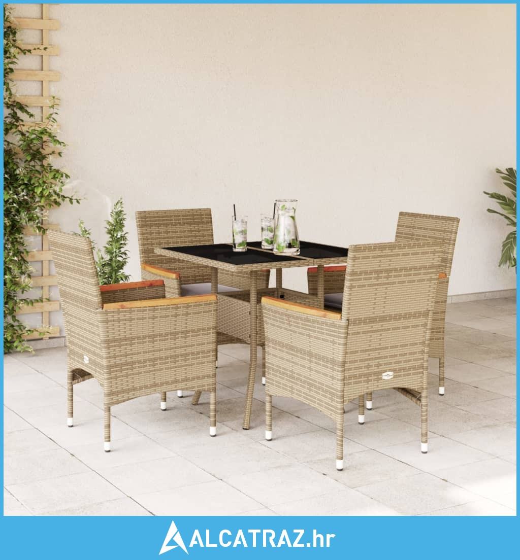 5-dijelni vrtni blagovaonski set s jastucima poliratan i staklo - NOVO