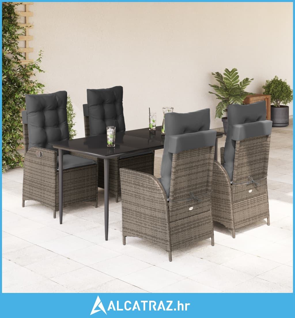 5-dijelni vrtni blagovaonski set sivi od poliratana - NOVO