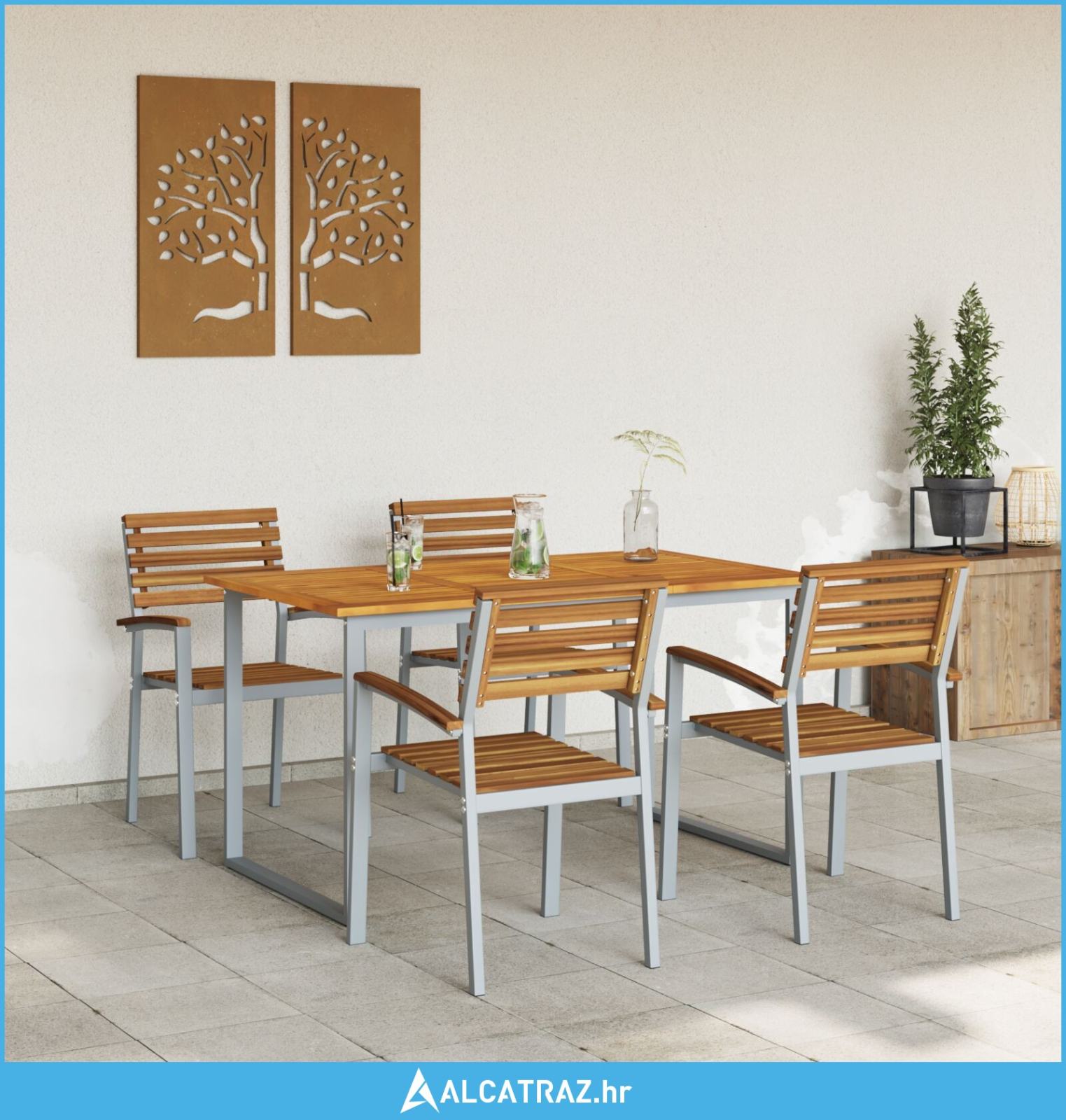 5-dijelni vrtni set za objedovanje od čvrstog drva akacije i metala