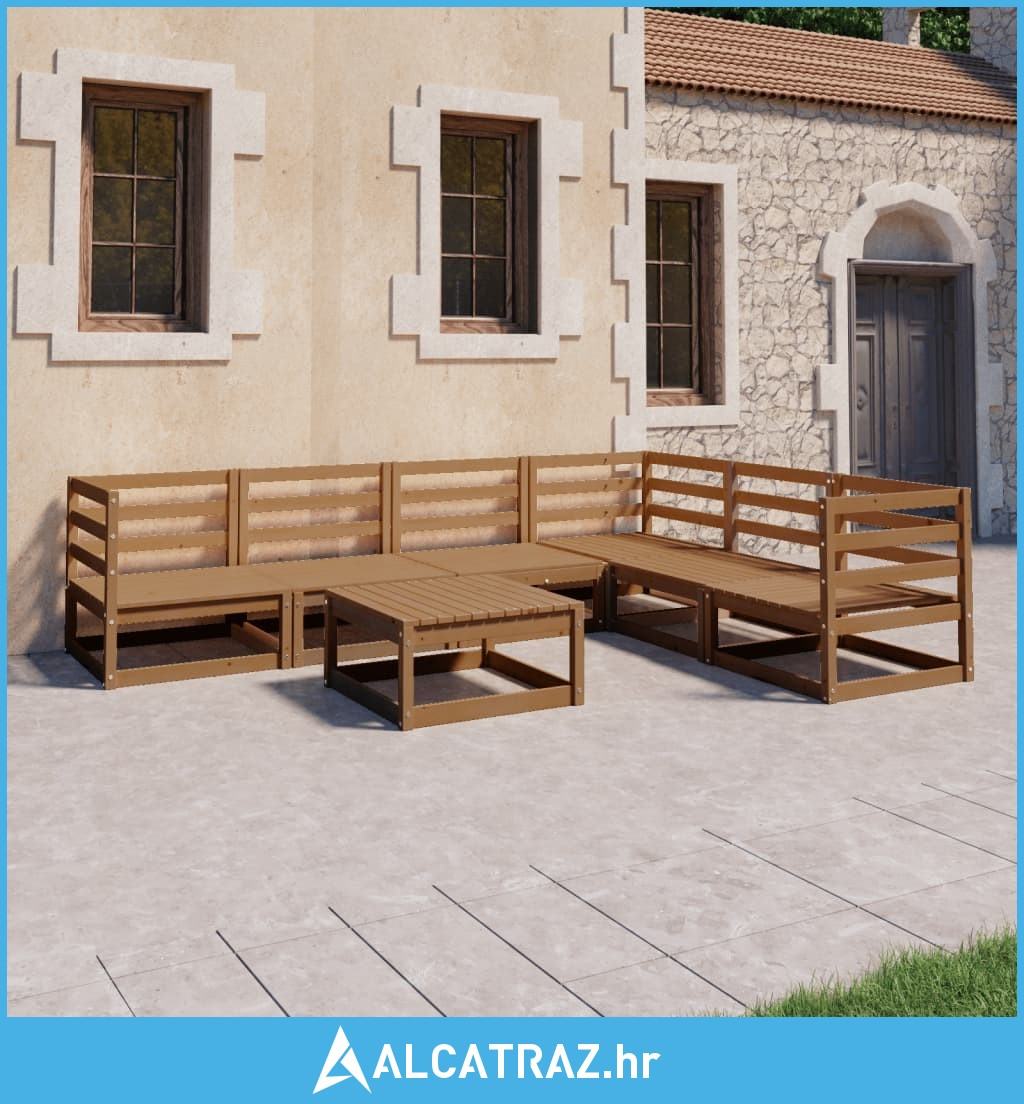 7-dijelna vrtna garnitura od masivne borovine boja meda - NOVO