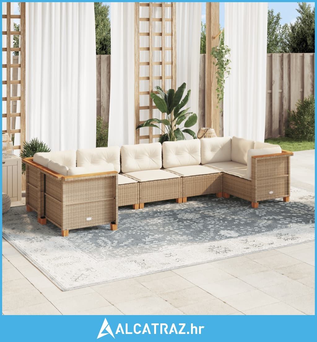 7-dijelni set vrtnih sofa od poliratana s jastucima bež - NOVO