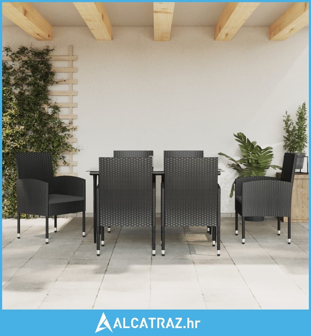 7-dijelni vrtni blagovaonski set crni od poliratana i čelika - NOVO