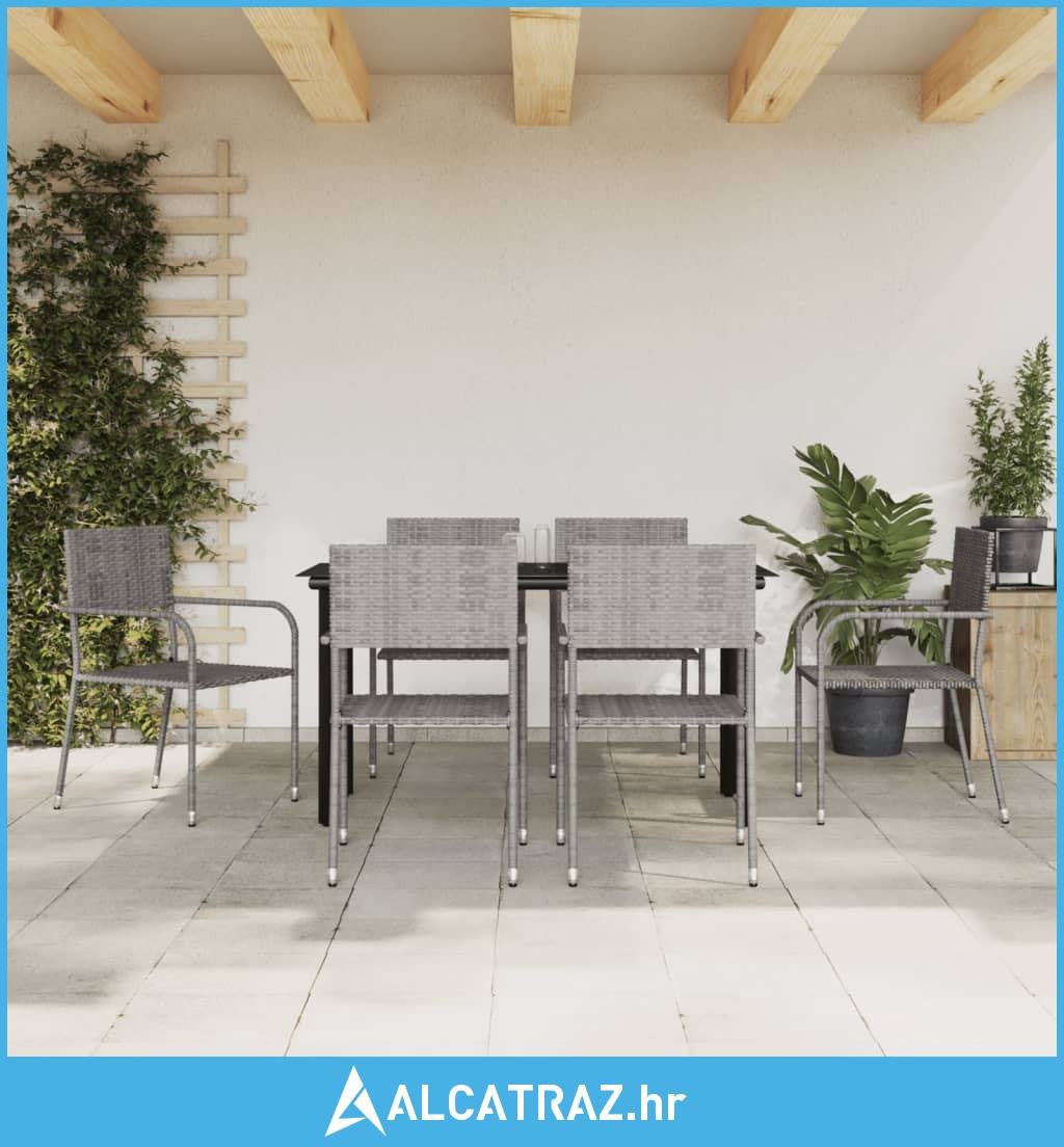 7-dijelni vrtni blagovaonski set sivo-crni poliratan i čelik - NOVO