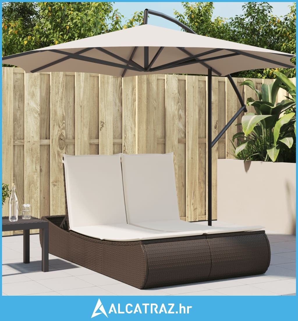 Dupla ležaljka za sunčanje s jastucima smeđi poliratan - NOVO