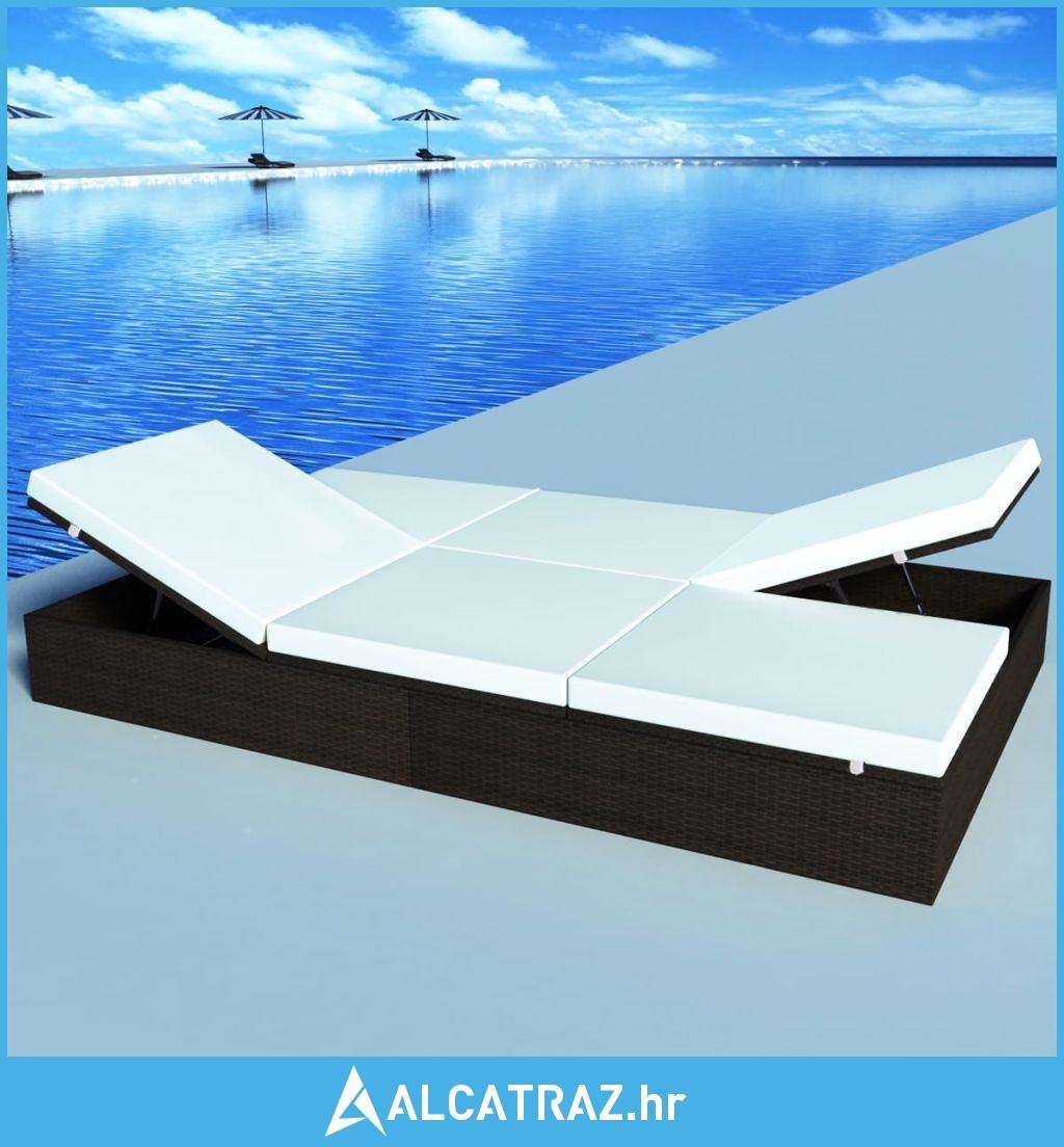 Dupla ležaljka za sunčanje s jastukom poliratan smeđa - NOVO