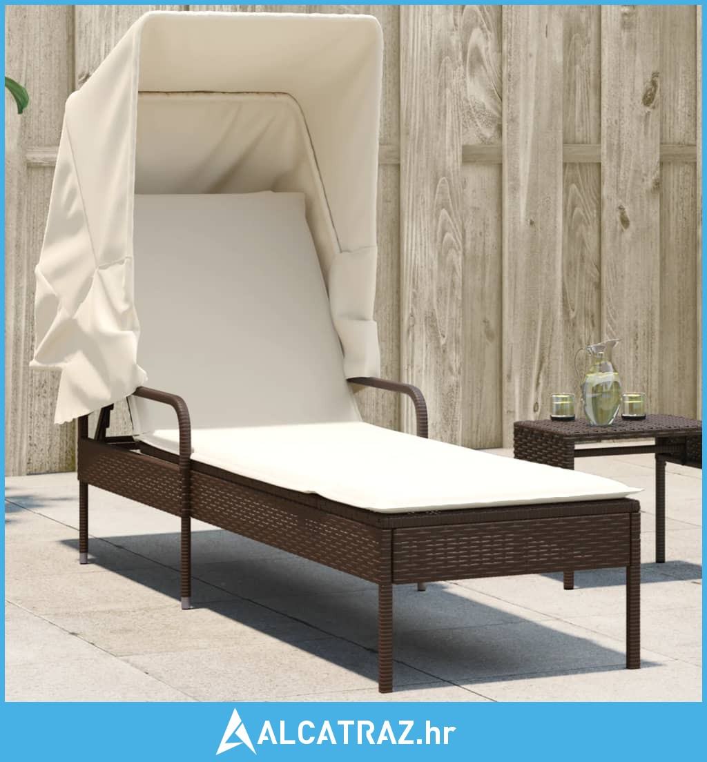 Dupla ležaljka za sunčanje s krovom smeđa poliratan - NOVO