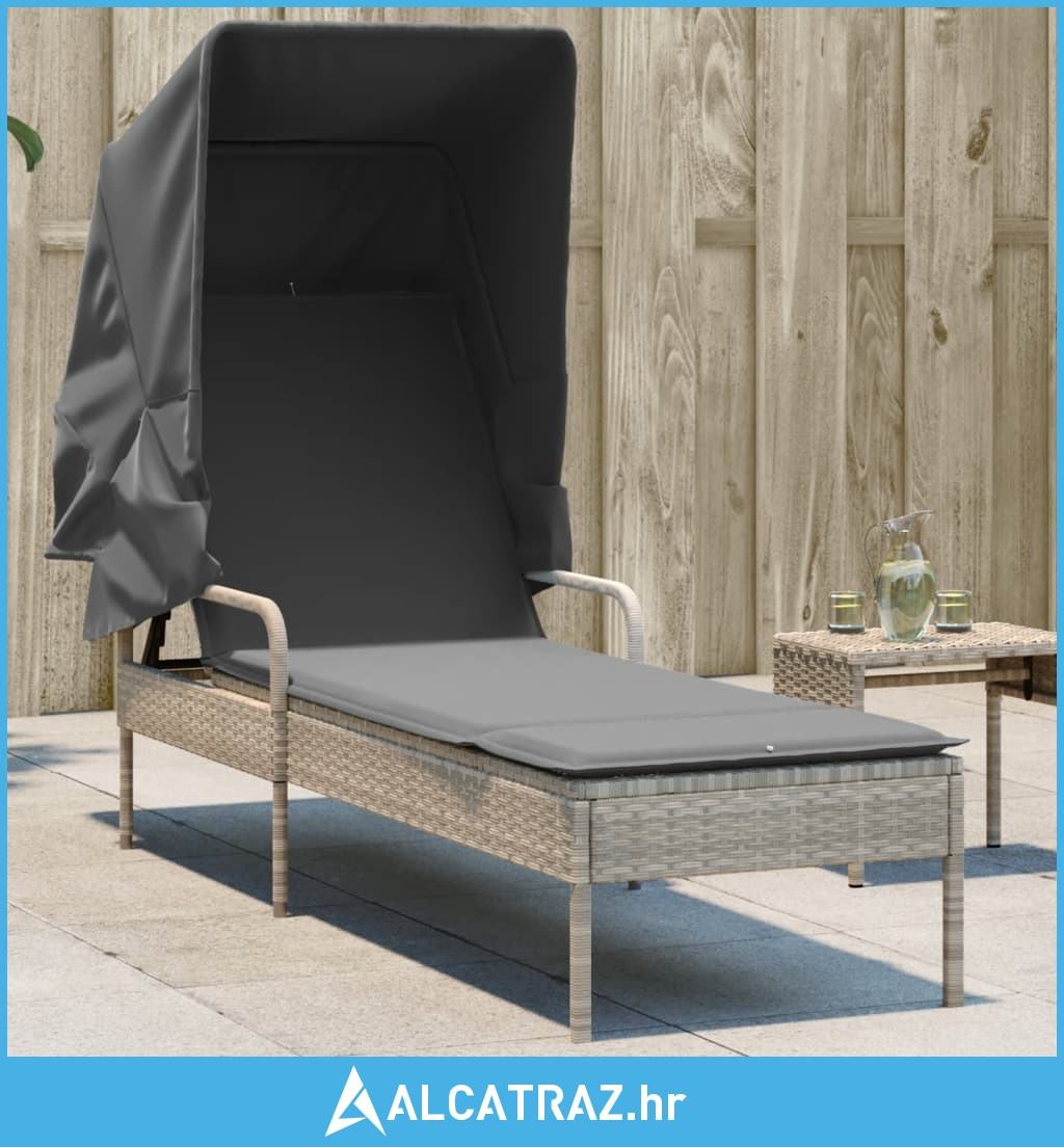 Dupla ležaljka za sunčanje s krovom svijetlosiva poliratan - NOVO