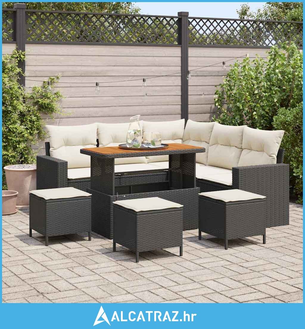 Garnitura za vrt 9 komada s jastučićima Crni Poliratan Acacia - NOVO