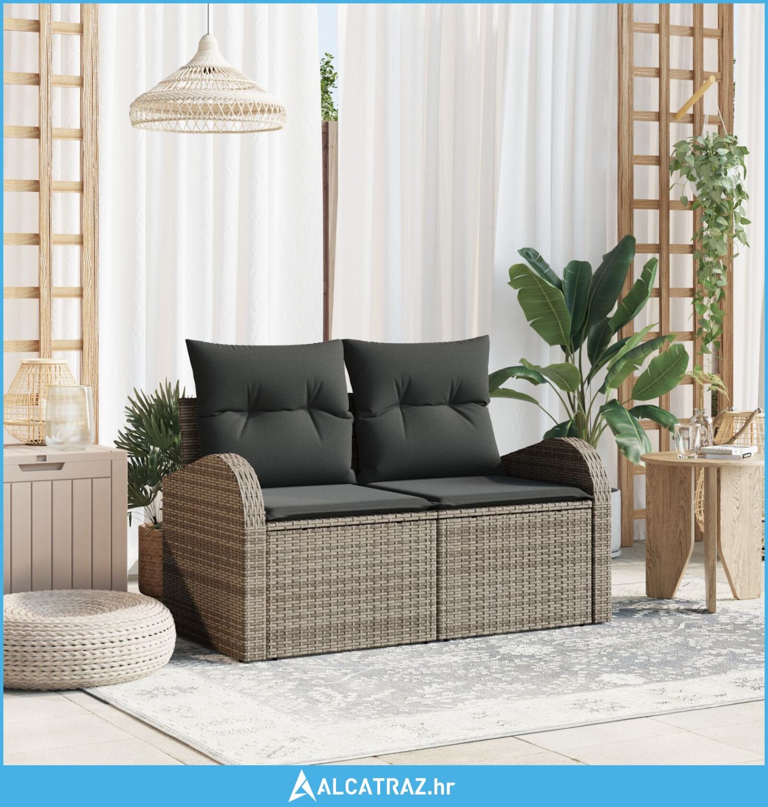 kauč za vrt sa skladištem i jastucima sivi poliratan - NOVO