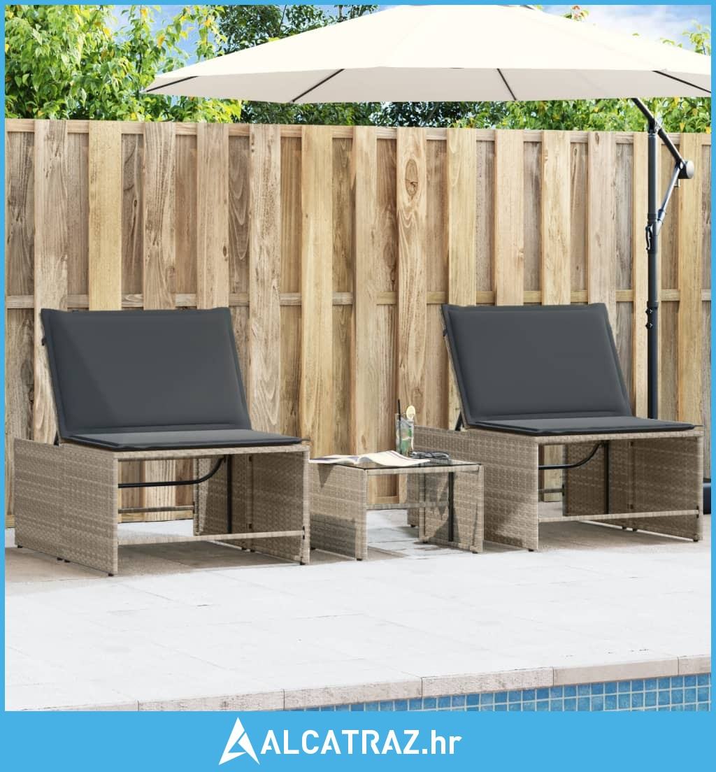 Ležaljke za sunčanje sa stolićem 2 kom svjetlosive poliratan - NOVO