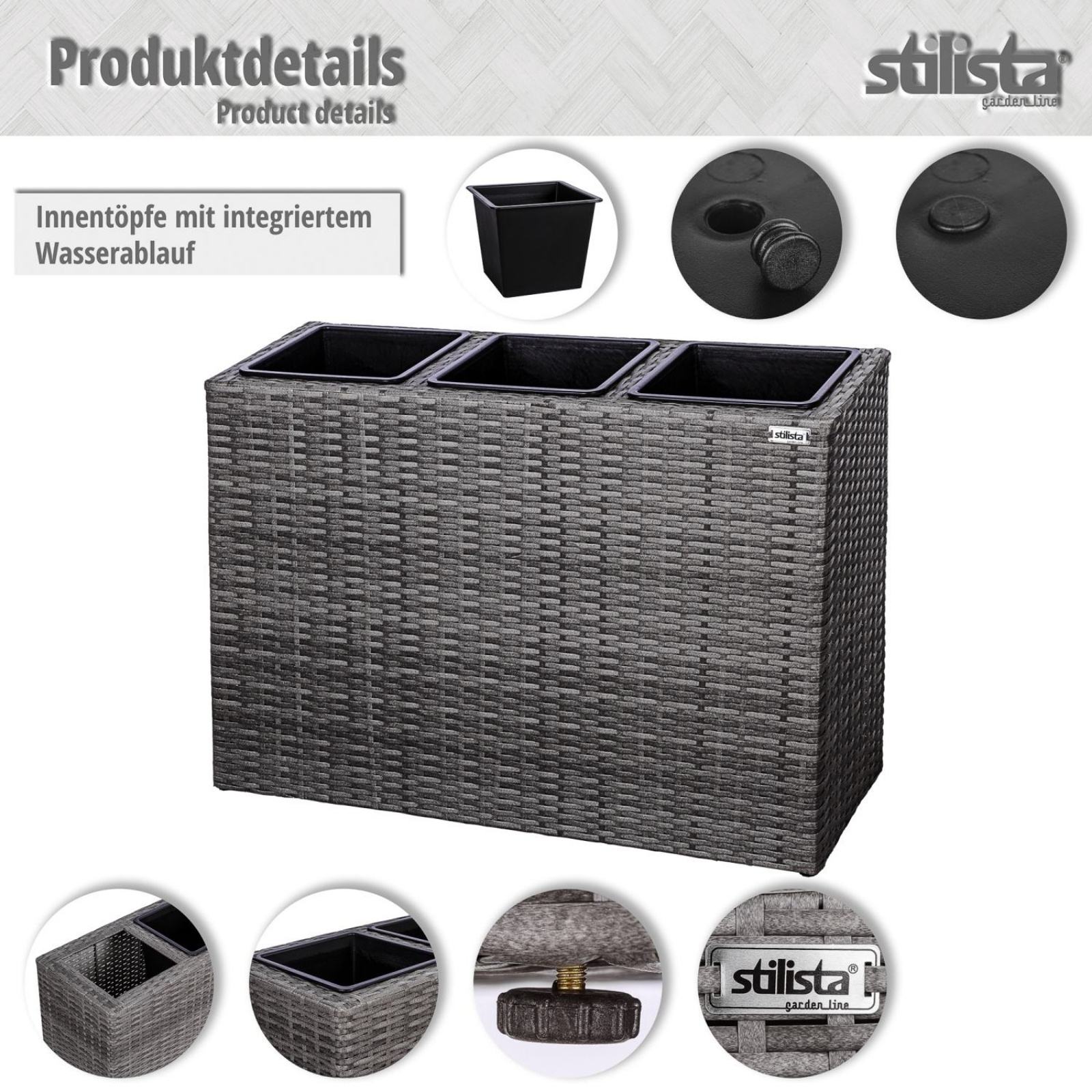 Poliratan vaza crna za cvijeće sa 3 posude